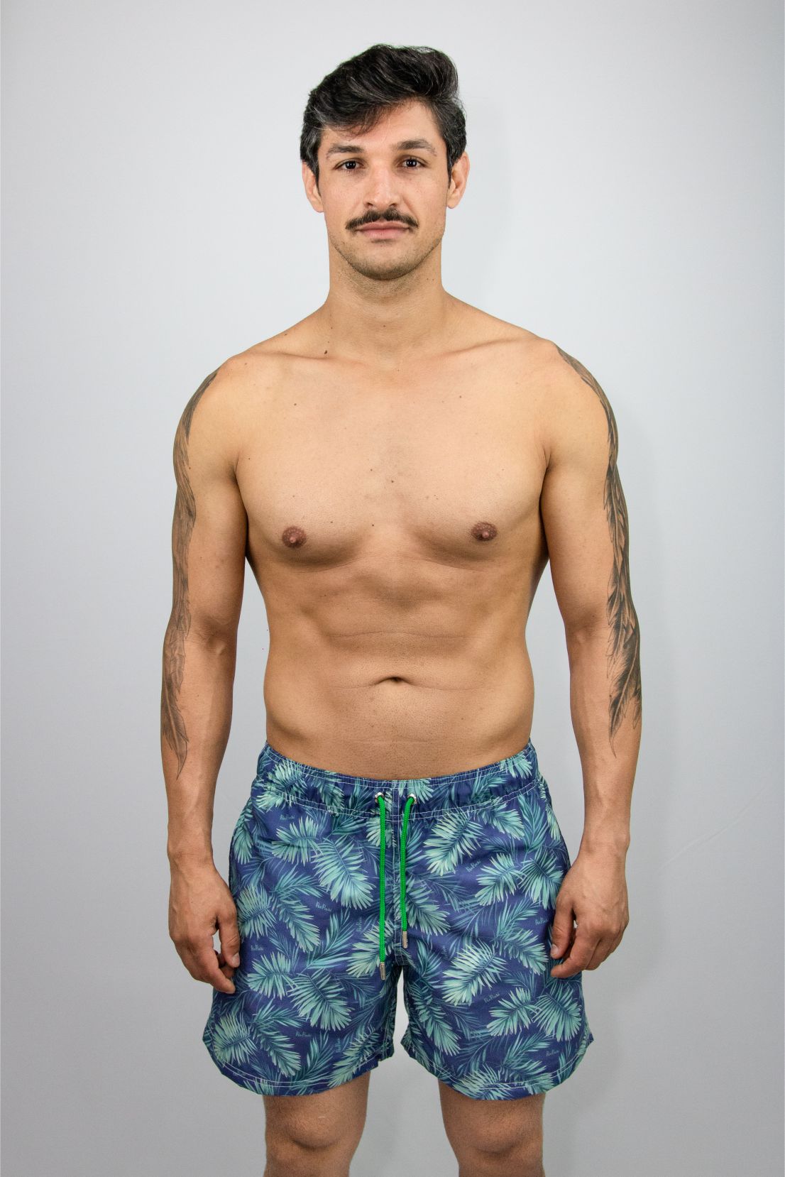 Short de Praia Masculino Estampado Ramos Azul Marinho Per Pochi - KFW STORE